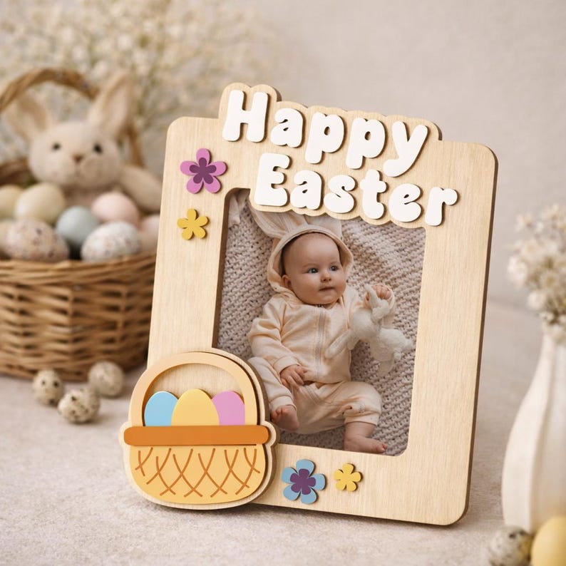 Happy Easter Photo Frame SVG, Baby First Easter Picture Frame Laser Cut ...