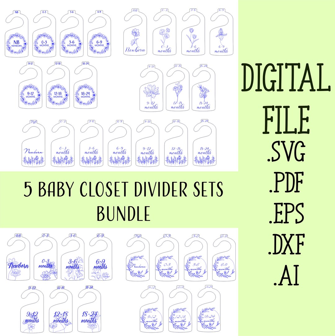 5 Sets of Baby Closet Dividers SVG Bundle, Wildflowers SVG, Floral SVG ...