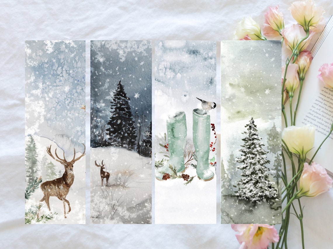 Animals in the Snow Bookmark, Winter Scenes, Woodland Christmas ...