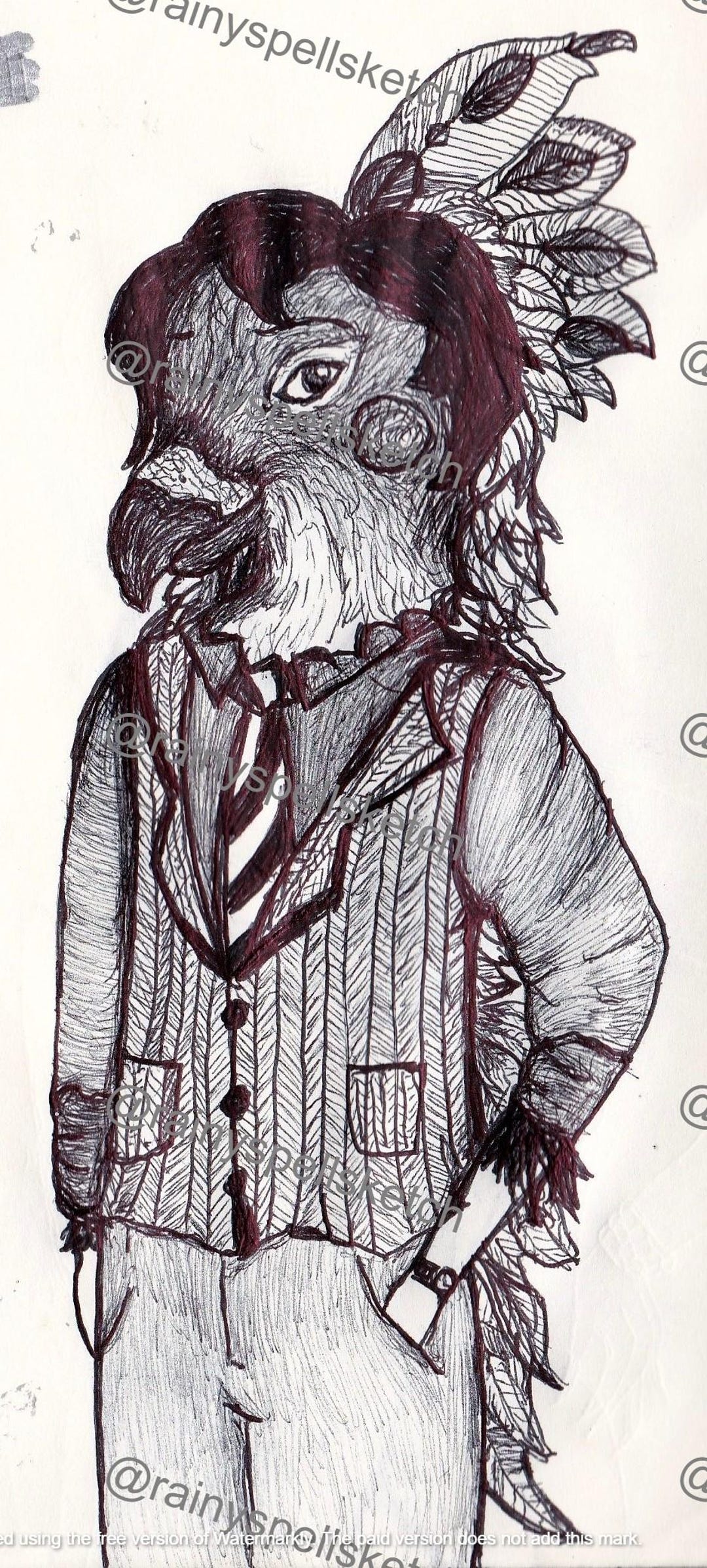 Dapper Bird Fursona Pen and Ink Drawing Original Art Design Print or ...
