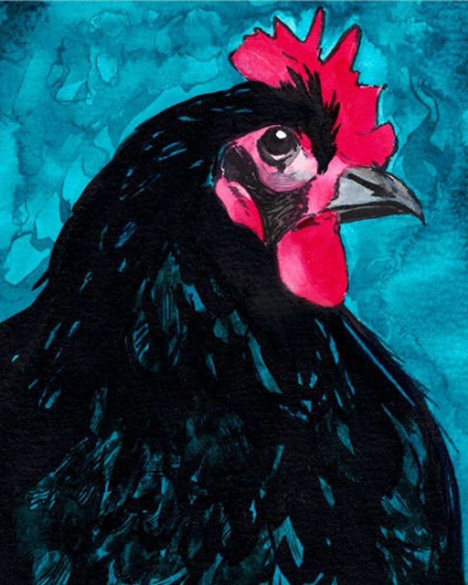Chicken Portrait Art Print Art Animal Farmhouse Hen Bird India Ink - Etsy