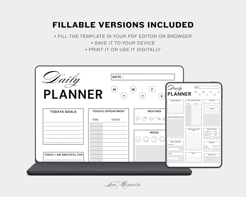 Simple Daily Planner Printable, Fillable PDF, A4 A5 Letter Half Size ...