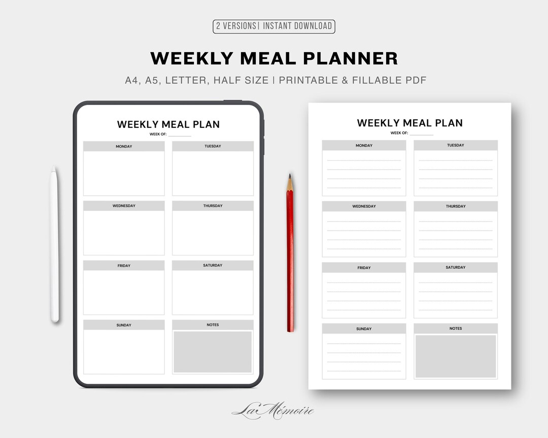 Weekly Planner | Fillable PDF, Printable, A4 A5 Letter Sizes (digital ...