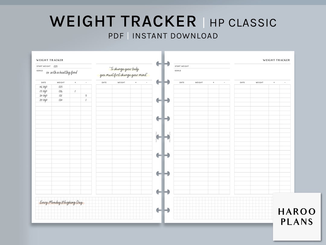 Weight Tracker | HP Classic Printable Happy Planner Inserts | Weight ...