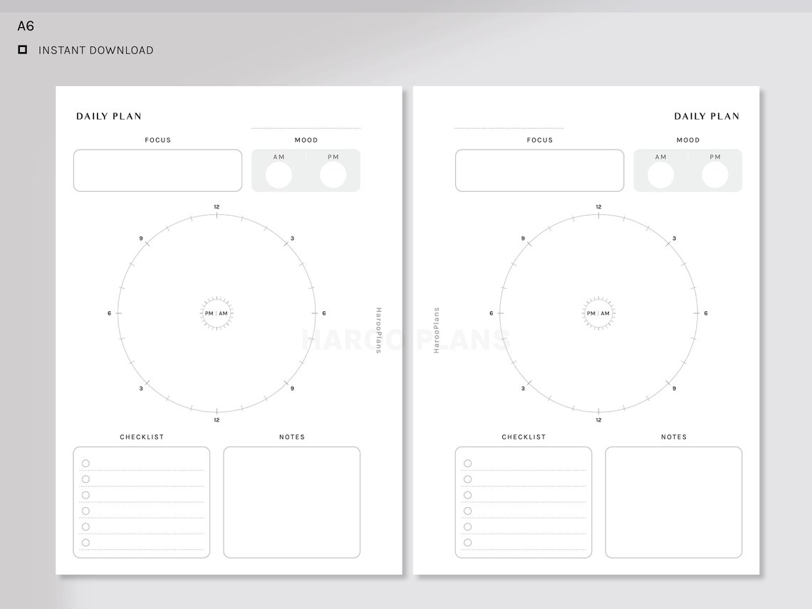 Daily Planner | A6 Printable Inserts | 24 Hours Schedule Template ...