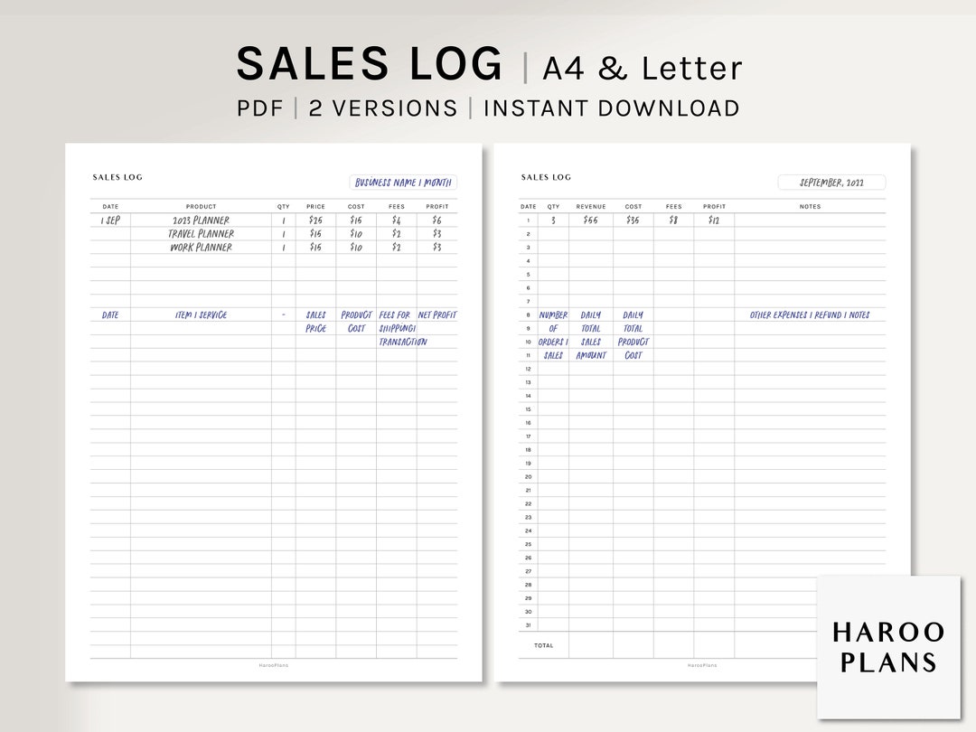 Sales Log | A4, US Letter Printable Planner Inserts | Order Tracker ...