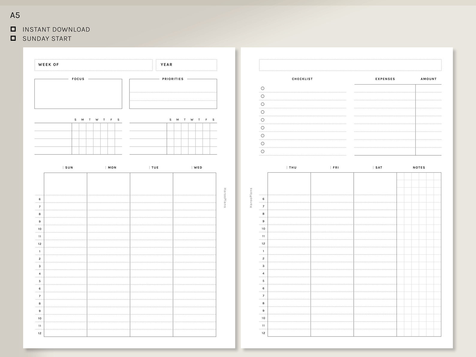 Week at a Glance A5 Ring Printable Planner Inserts Weekly - Etsy