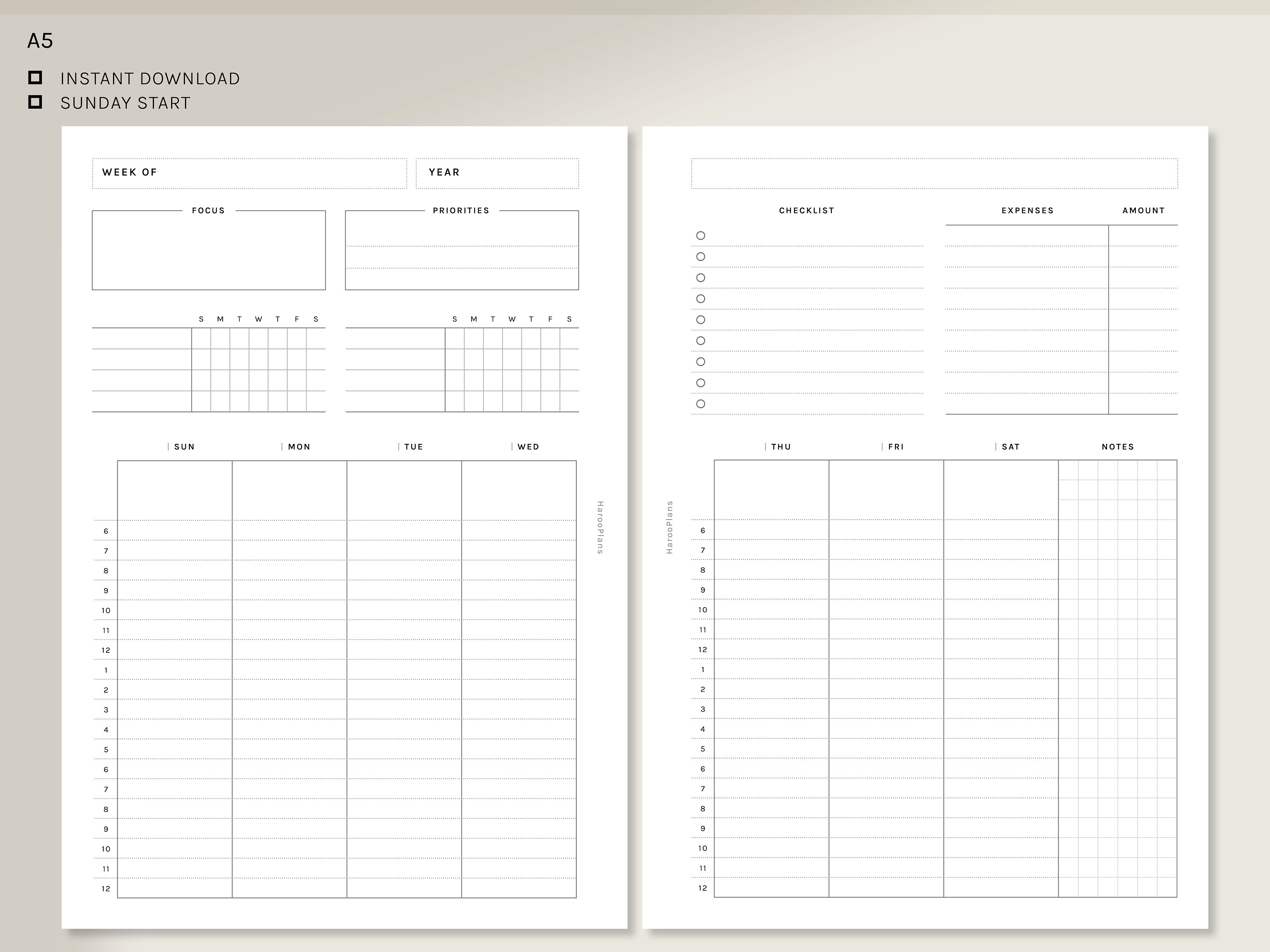 Week at a Glance | A5 Ring Printable Planner Inserts | Weekly Planner ...