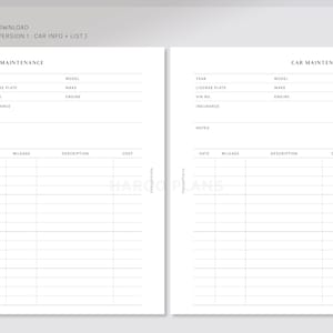 Car Maintenance | A6 Printable Planner Inserts | Auto Repair Log ...