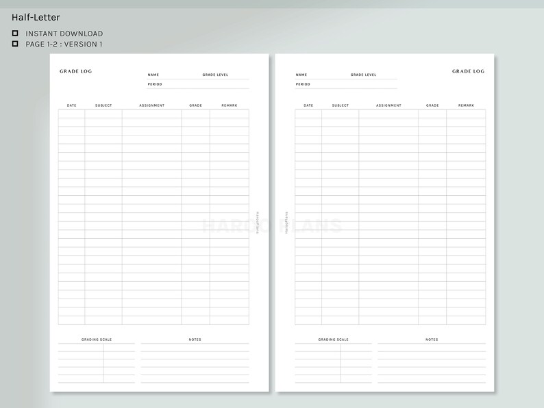 Grade Log Sheet Half-letter Printable Planner Inserts - Etsy