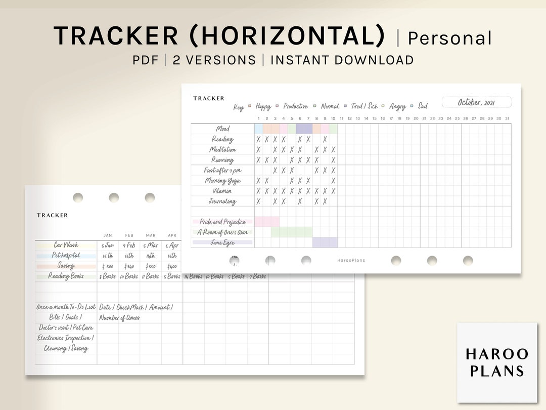 Monthly Tracker Personal Size Printable Planner Inserts Habit Bills ...