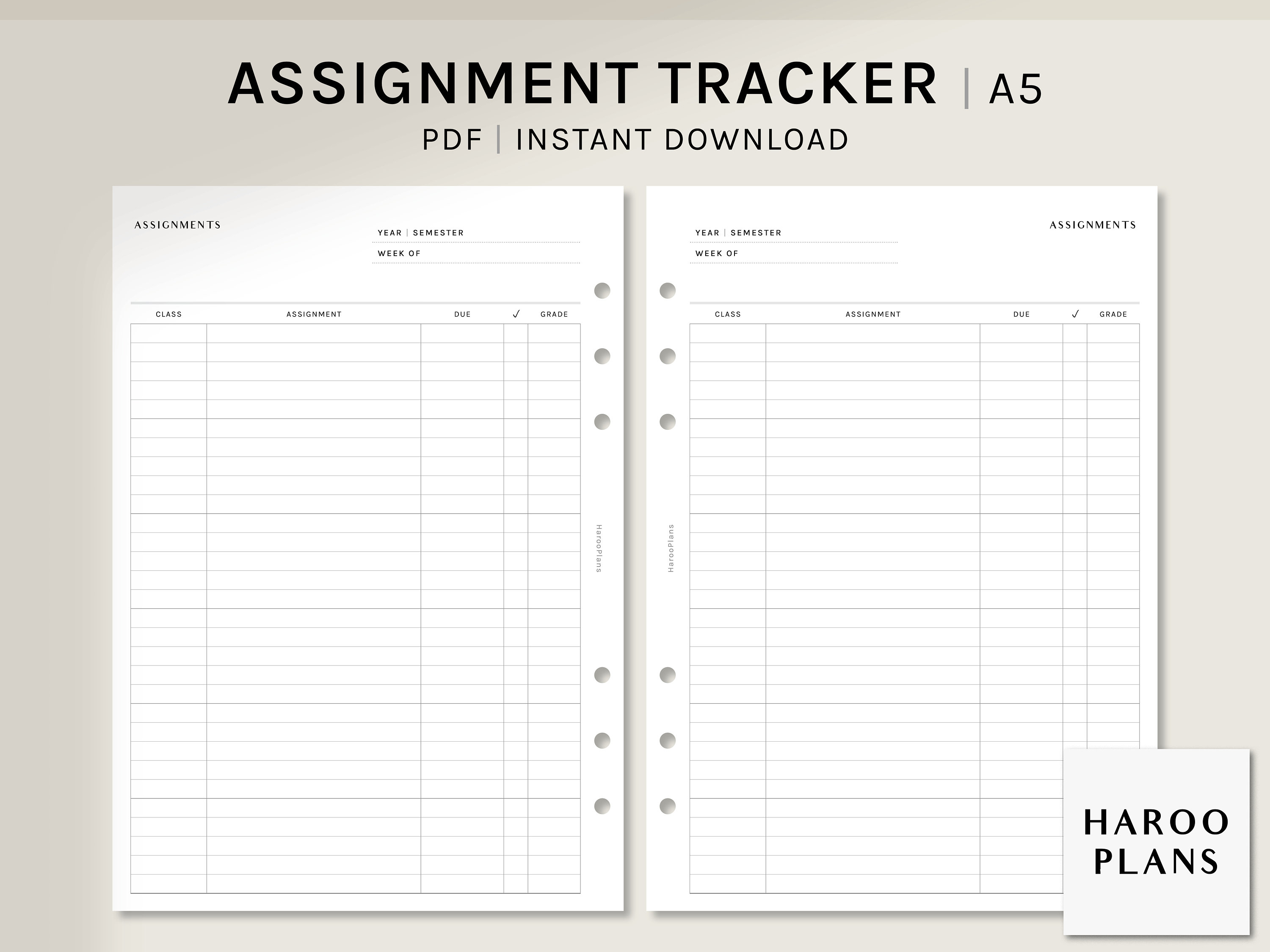 Assignment Tracker Sheet | A5 Printable Planner Inserts | Homework List ...