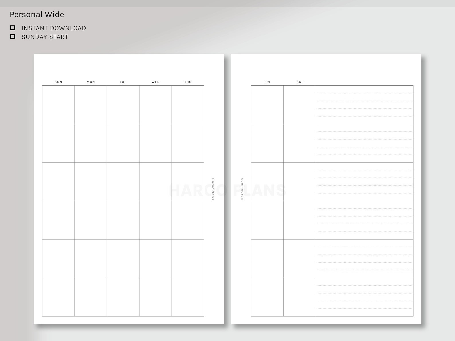 Undated Monthly Planner | Personal Wide Printable Inserts | Simple MO2P ...