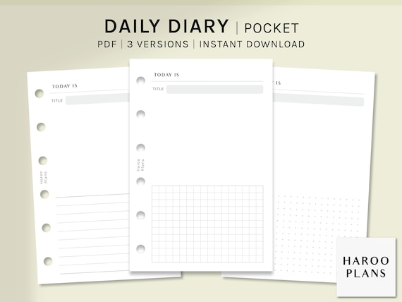Daily Diary Pocket Printable Planner Inserts Journal Page - Etsy