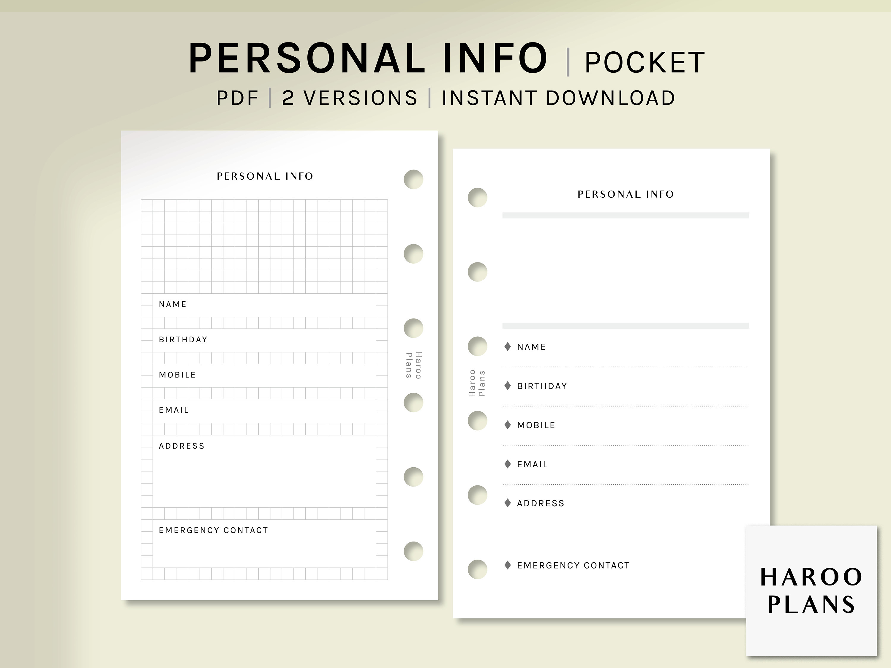 Personal Information Page Pocket Ring Personal Data Sheet - Etsy