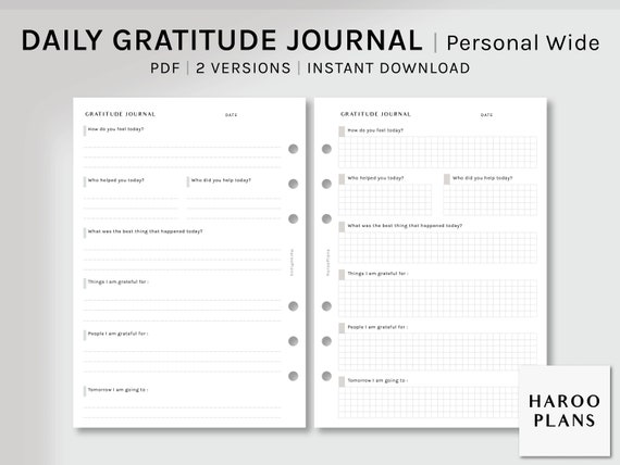 Daily Gratitude Journal Personal Wide Printable Planner | Etsy