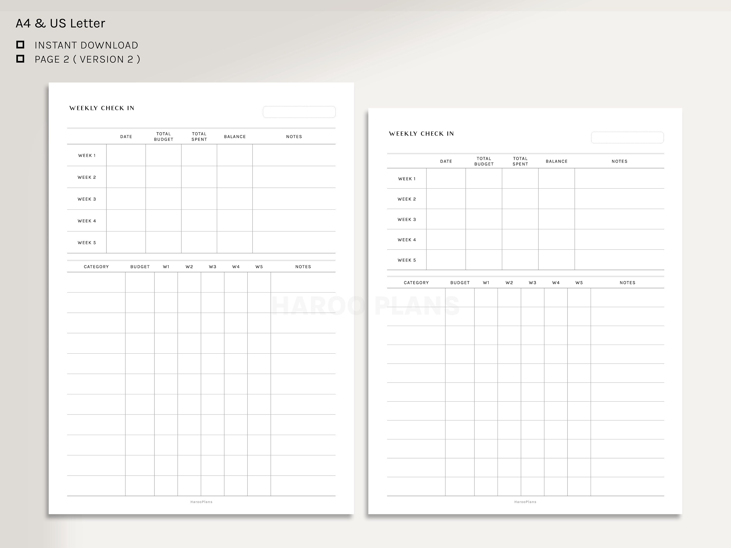 Weekly Budget Check-in | A4, US Letter Printable Planner Inserts ...