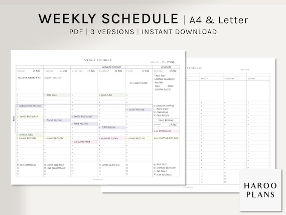Undated Weekly Schedule Printable A4 US Letter Planner | Etsy