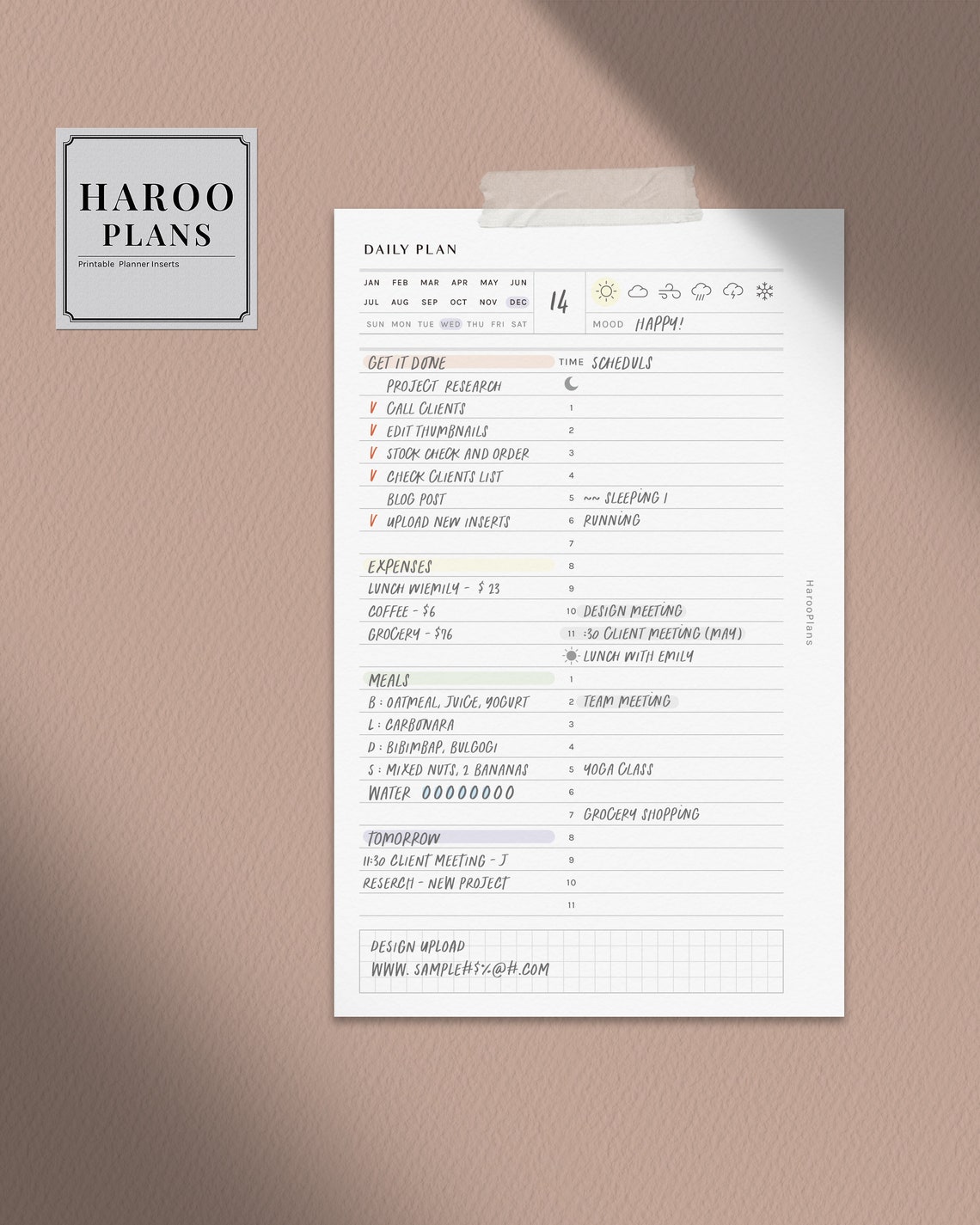 Daily Planner | FC Compact Size Printable Inserts | 24hours Schedule ...