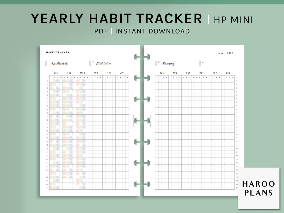 Yearly Habit Tracker | HP Mini Printable Happy Planner Inserts ...