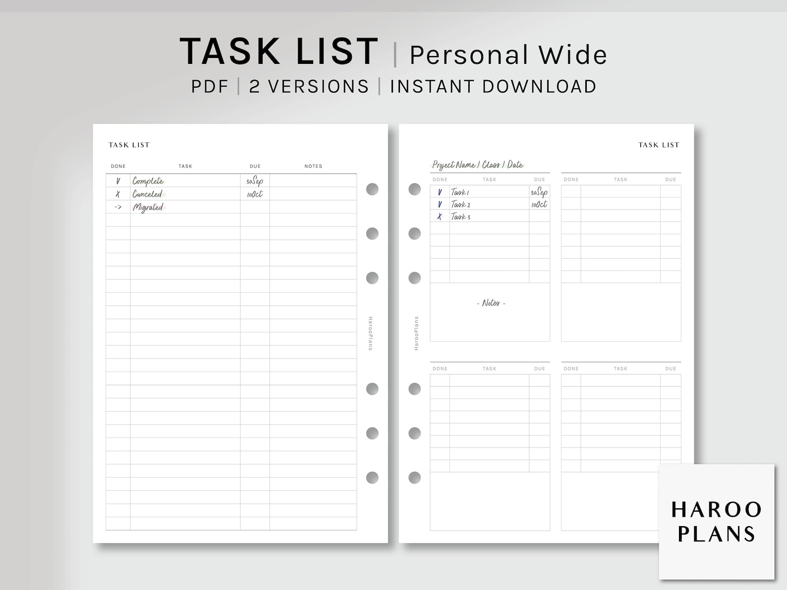 Task List Personal Wide Printable Planner Inserts to Do - Etsy