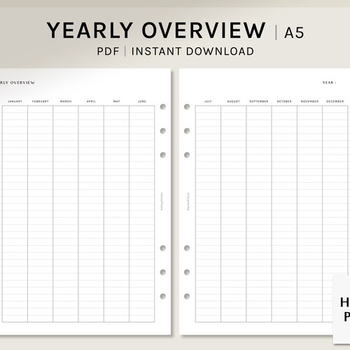 Undated Yearly Overview Printable A5 Planner Inserts for - Etsy