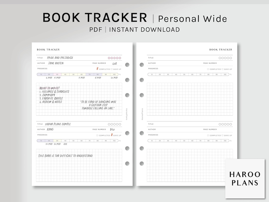 Book Tracker | Personal Wide Printable Planner Inserts | Reading ...
