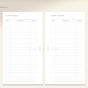 Income Tracker | Personal Size Printable Planner Inserts | Money Log ...