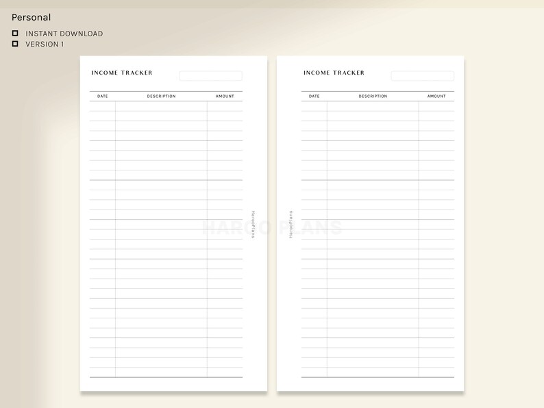 Income Tracker Personal Size Printable Planner Inserts | Etsy
