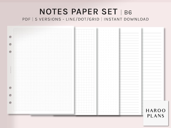 Basic Notes Paper Set B6 Ring Printable Planner Inserts - Etsy