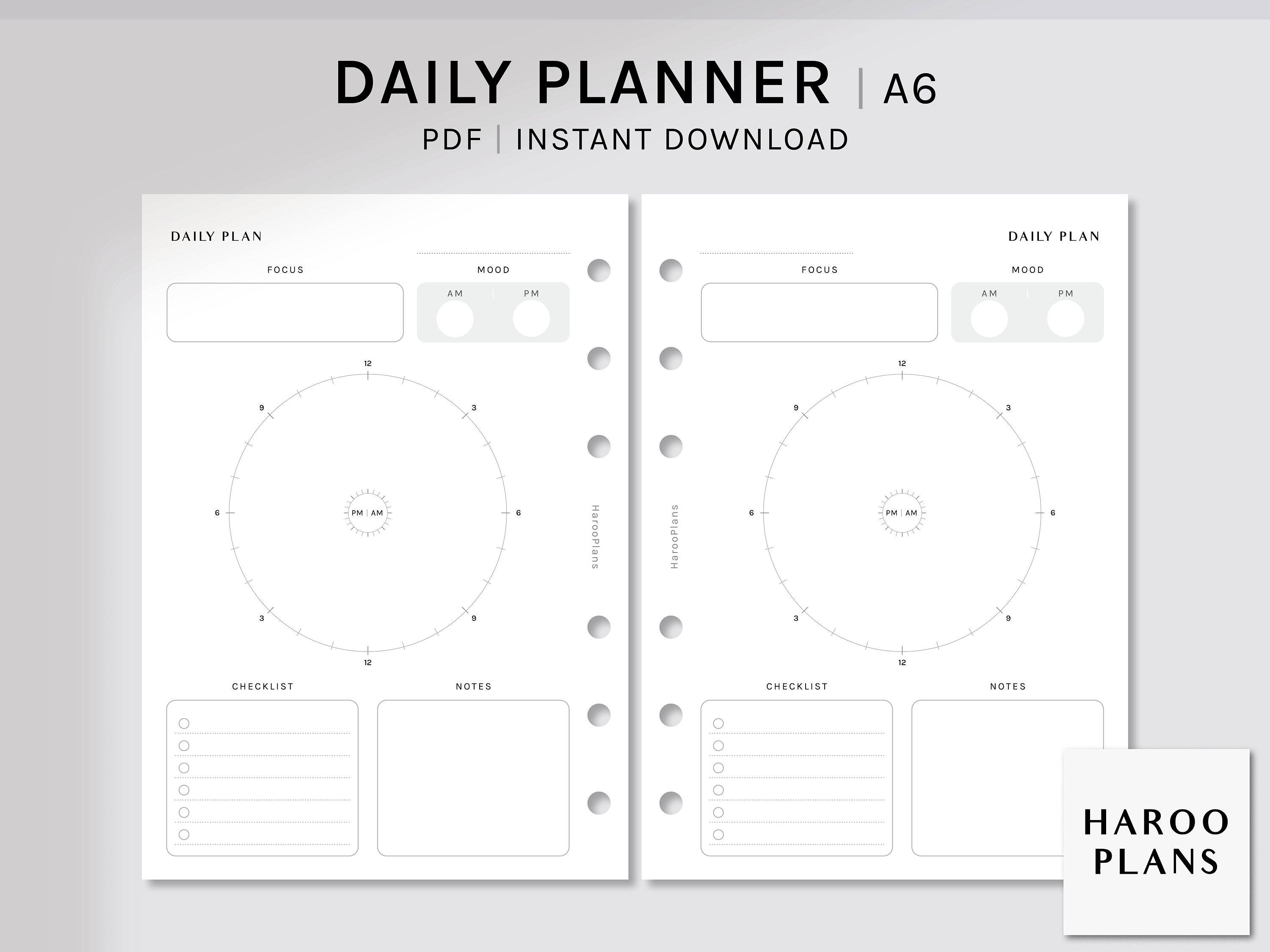 Daily Planner | A6 Printable Inserts | 24 Hours Schedule Template ...