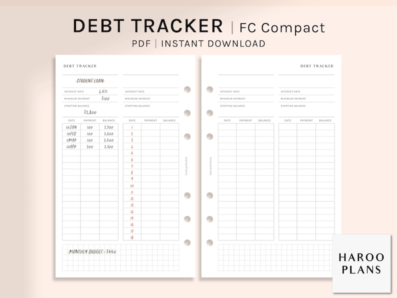 Debt Tracker | FC Compact Printable Planner Inserts | Loan Snowball Template | Finance Journal ...