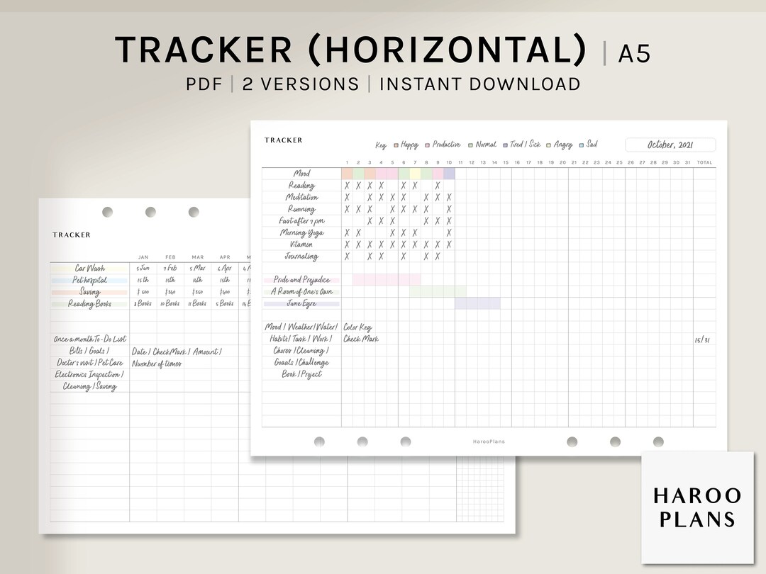 Monthly Tracker | A5 Printable Planner Inserts | Habit Bills Chores ...