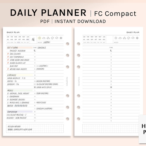 Daily Planner FC Compact Size Printable Inserts 24hours - Etsy
