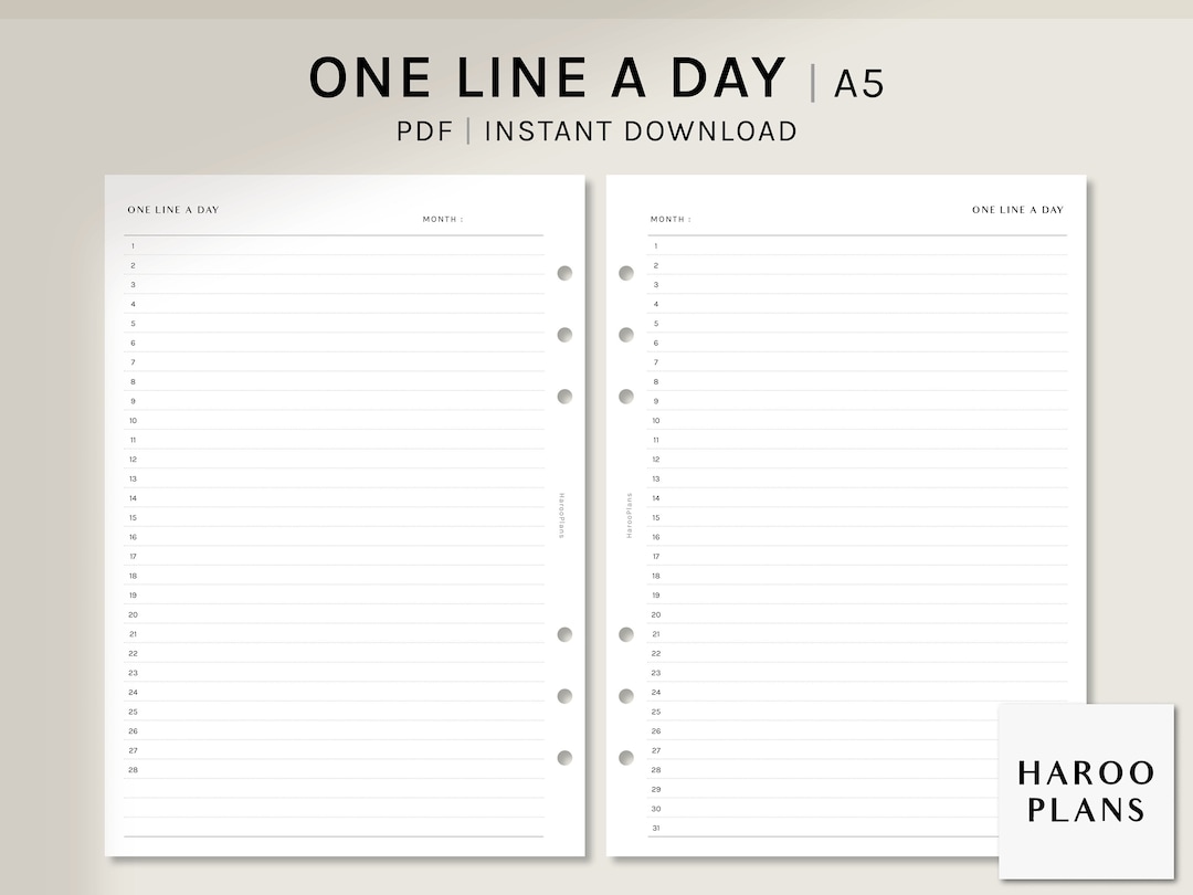 One Line A Day | A5 Printable Planner Inserts | Daily Diary Template ...