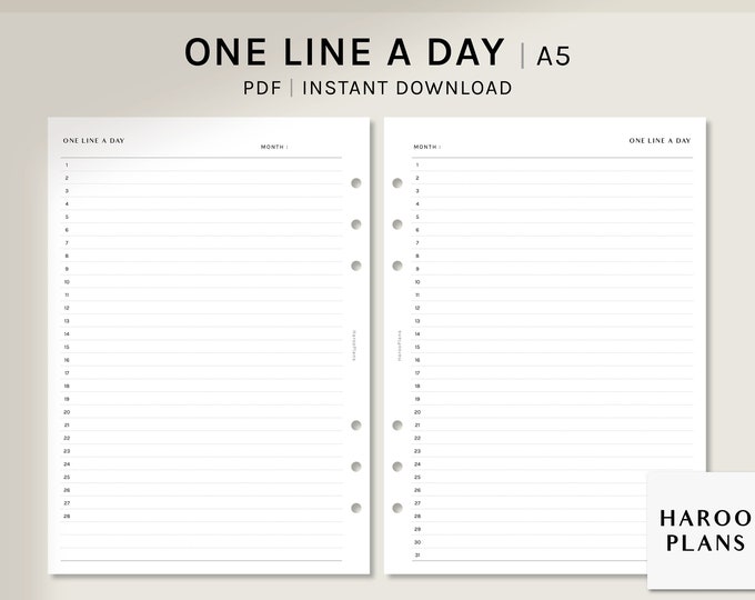 One Line A Day Journal, 365 Days One Sentence Journal Digital Download ...