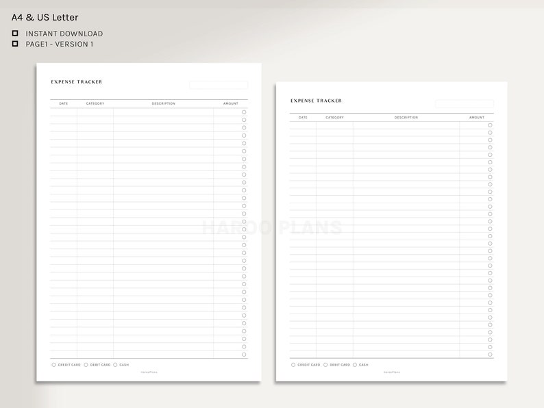 Expense Tracker | A4, US Letter Printable Planner Inserts | Spending ...