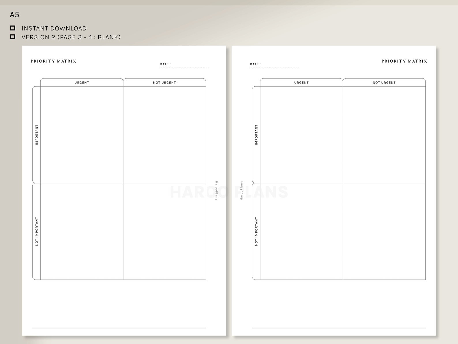 Priority Matrix | A5 Printable Planner Inserts | Urgent Important ...