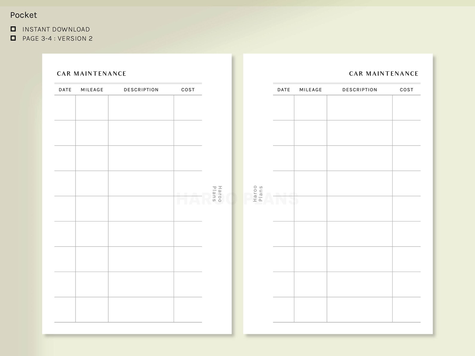 Car Maintenance | Pocket Size Printable Planner Inserts | Simple Auto ...
