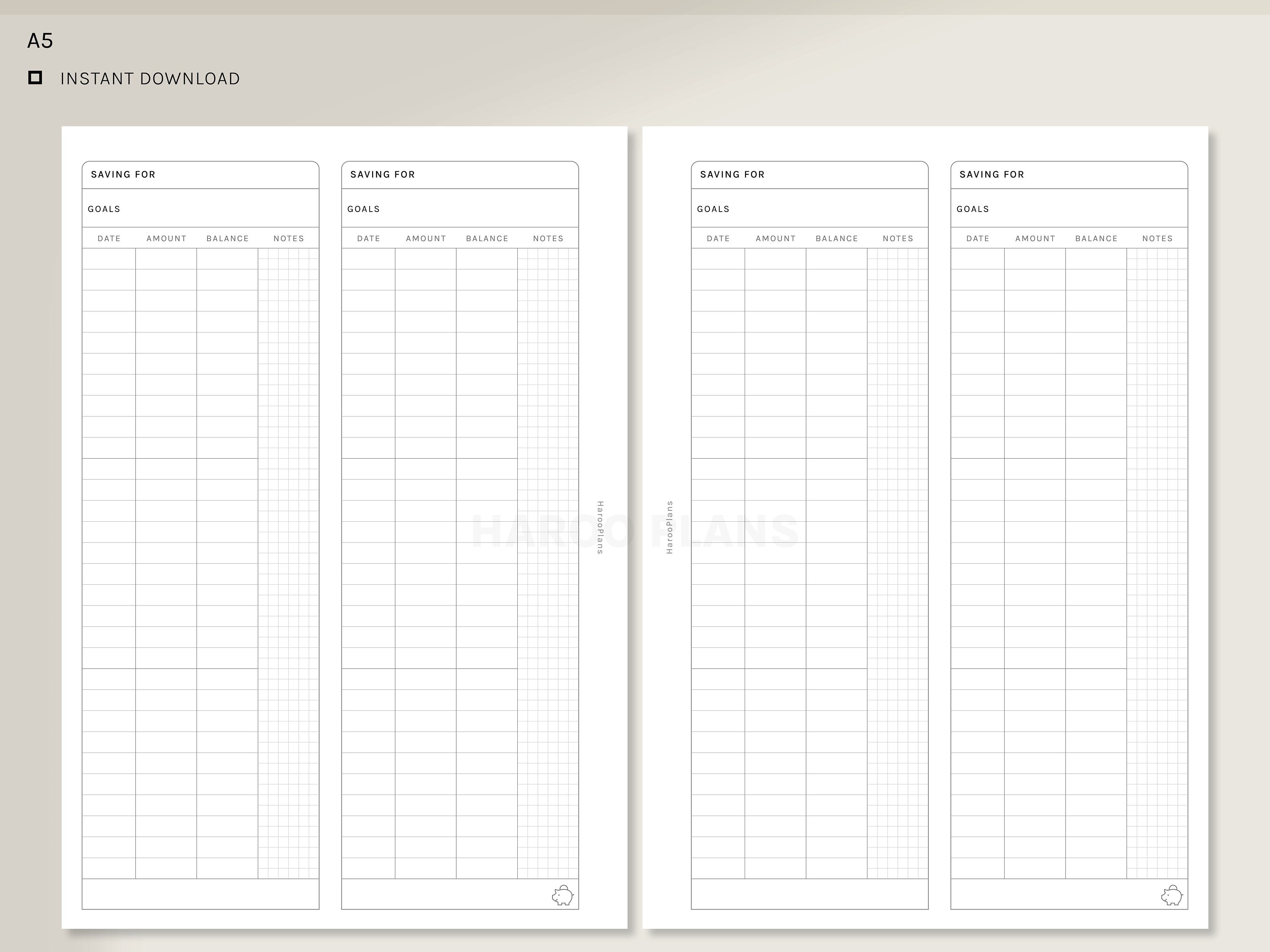 Savings Log Sheet | A5 Printable Planner Inserts | Financial Journal ...