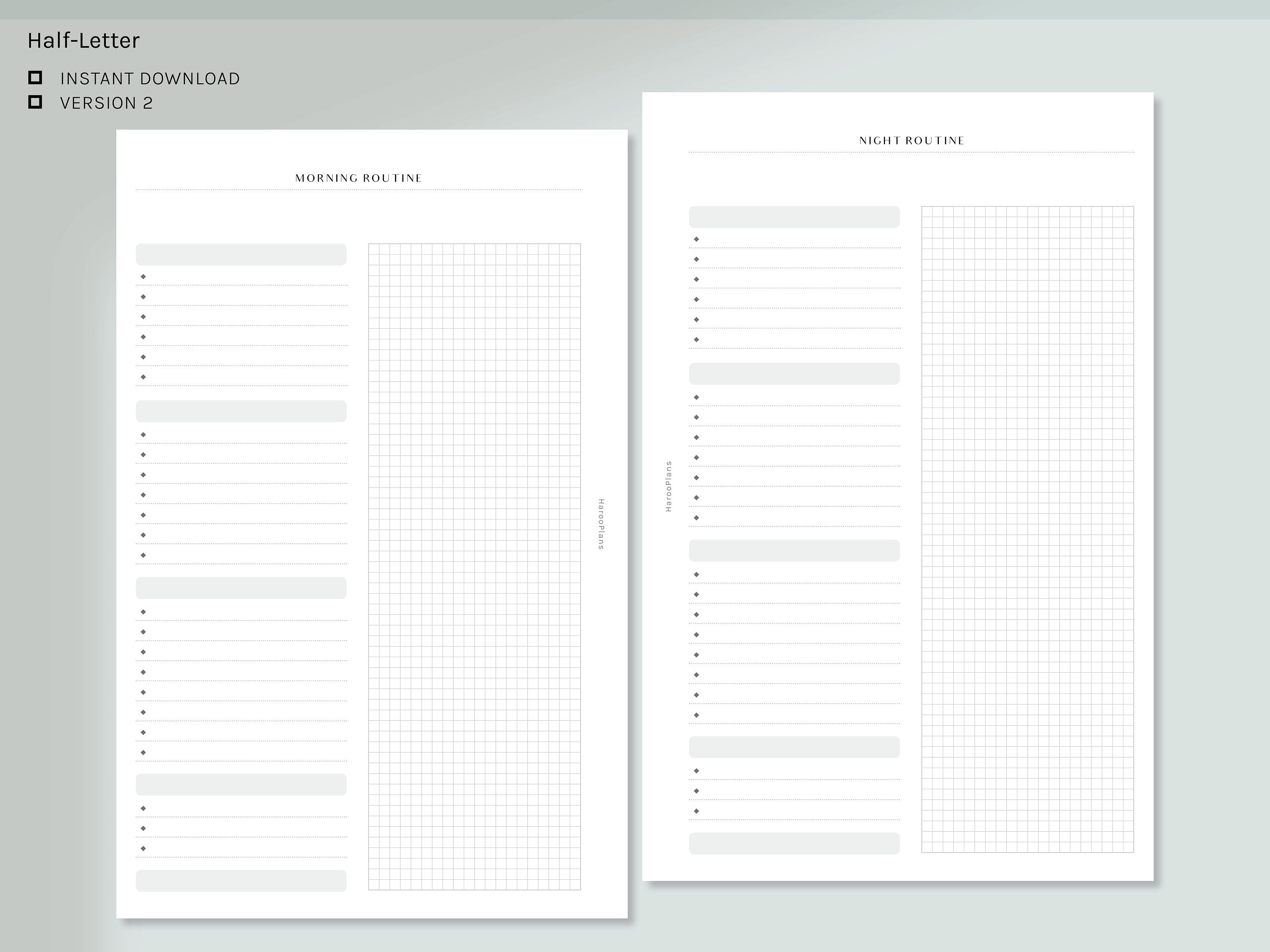 Daily Routine | Half-letter Ring Printable Planner Inserts | Morning ...
