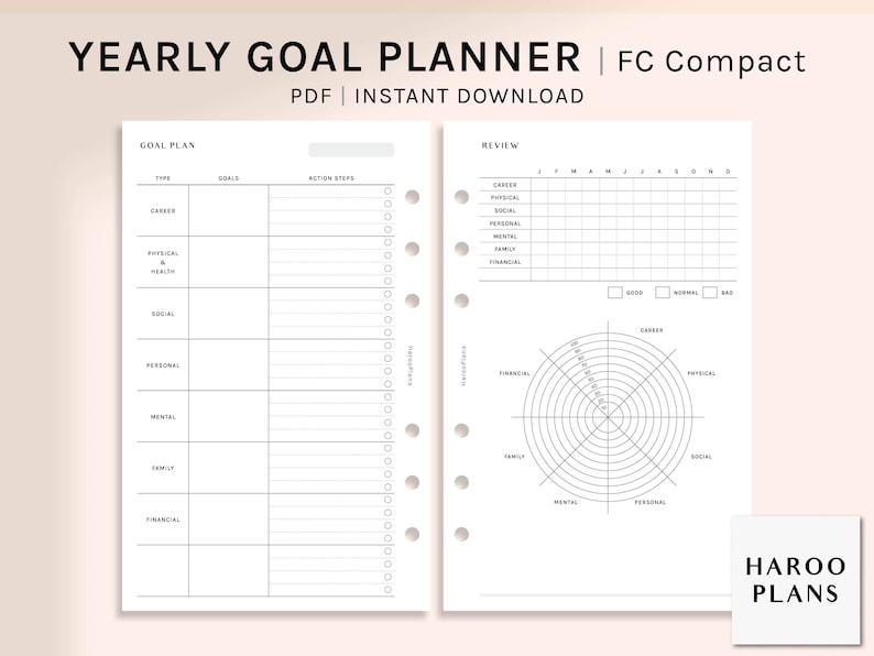 Goal Planner FC Compact Size Printable Inserts Life Goal - Etsy