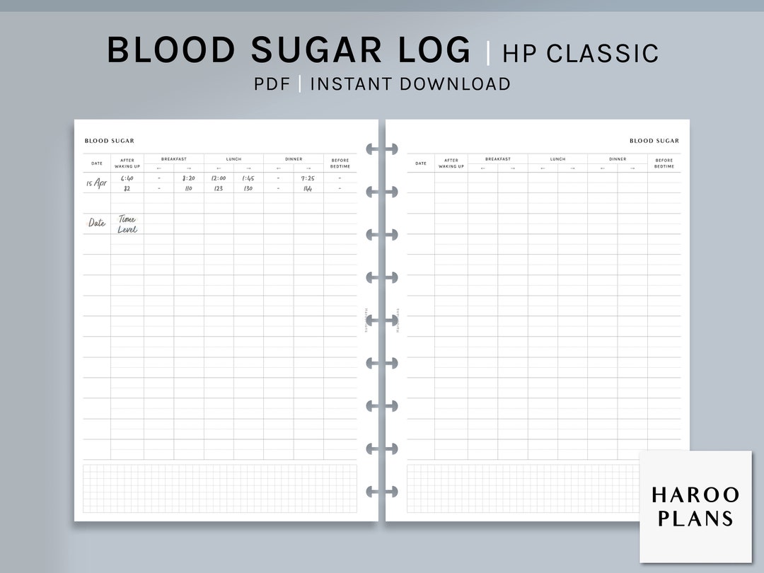 Blood Sugar Log | HP Classic Printable Happy Planner Inserts | Blood ...