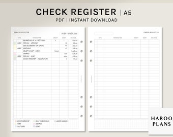 Check Register Printable Bujo Insert Productivity Planner - Etsy