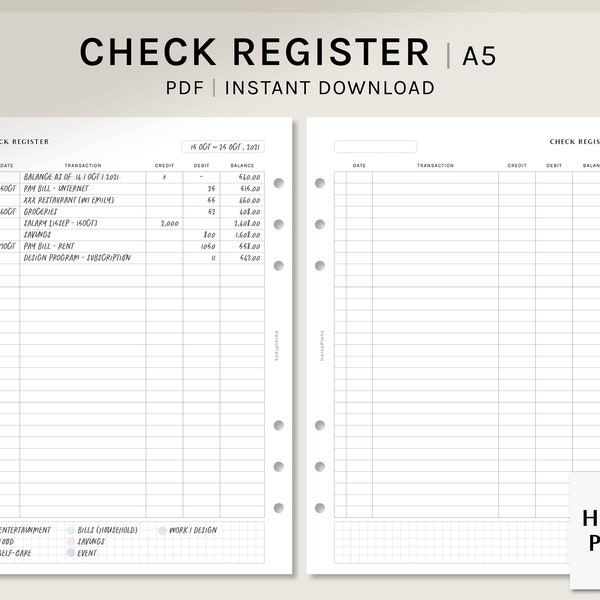 Printable Checkbook Register - Etsy