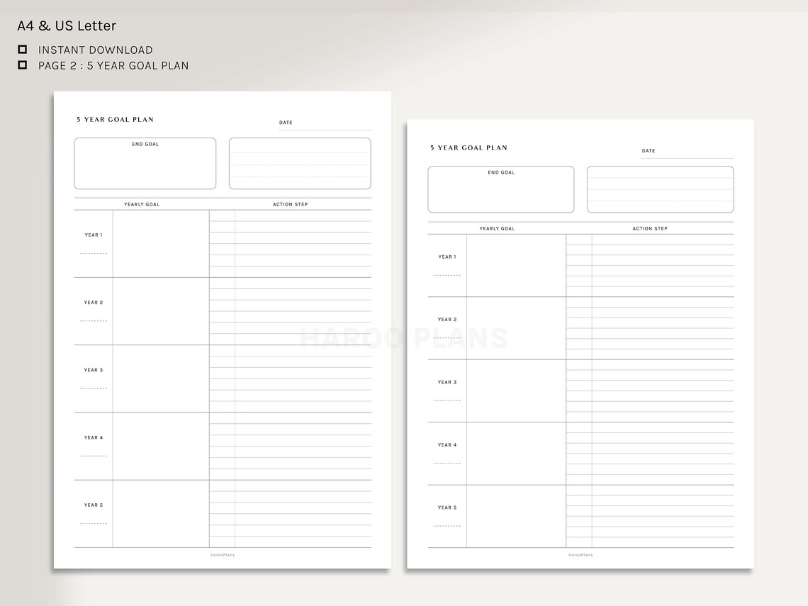 3 and 5 Year Goal Planner | A4, US Letter Printable Inserts | Life ...
