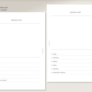 Personal Information Page | A5 | Personal Data Sheet Printable Planner ...