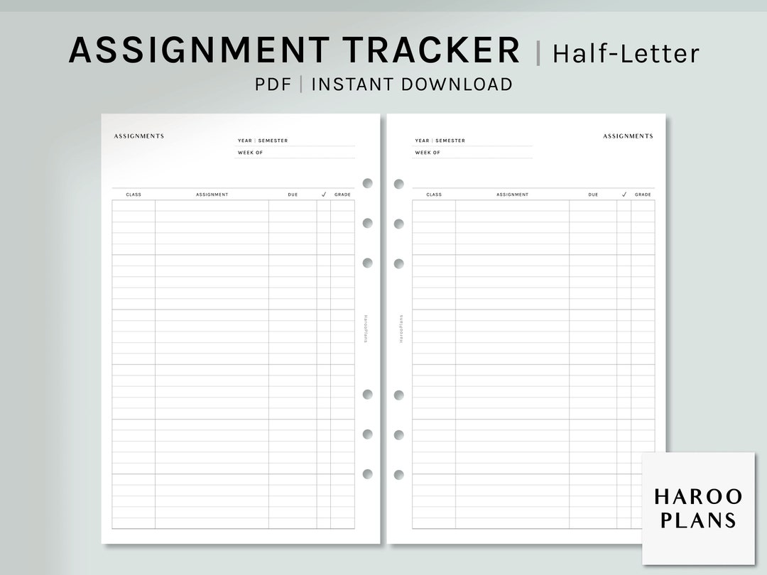 Assignment Tracker Sheet | Half-letter Printable Planner Inserts ...