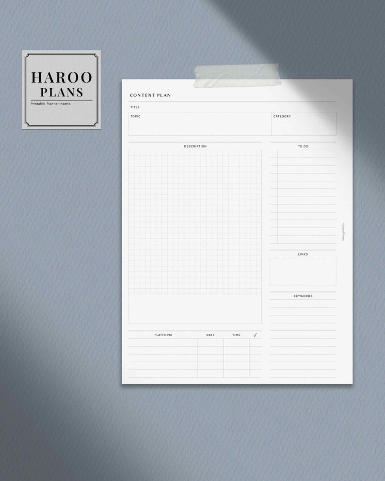 Content Planner HP Classic Printable Inserts Social Media - Etsy