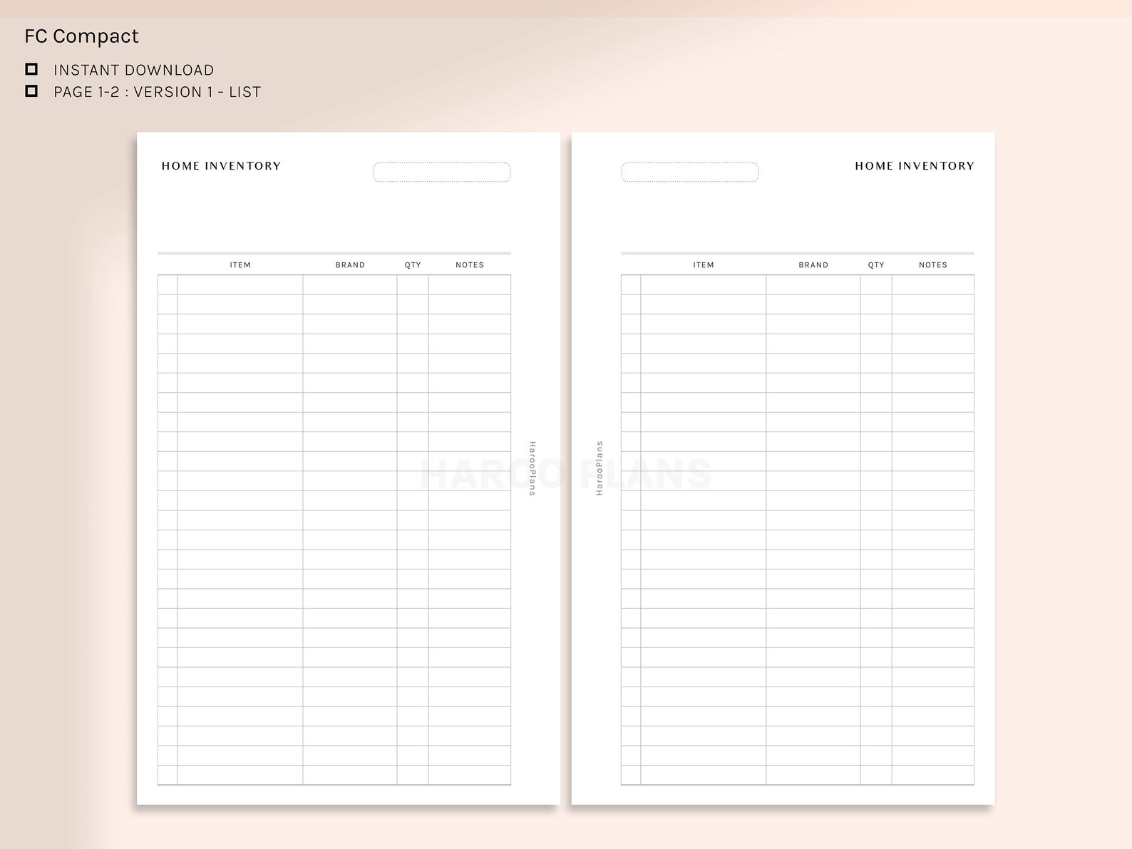 Home Inventory | FC Compact Printable Planner Inserts | Household ...